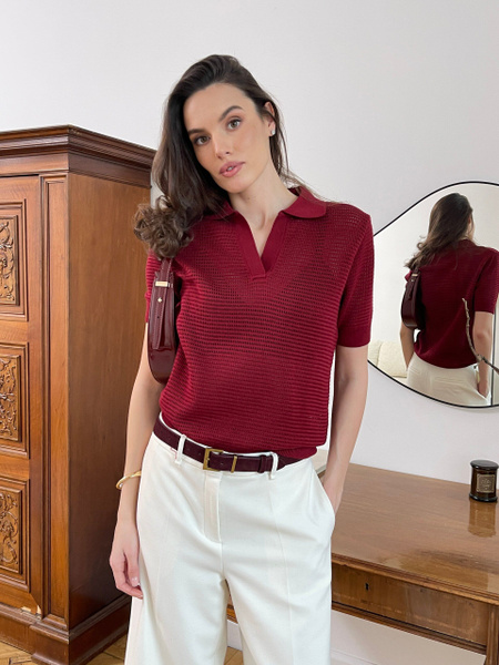 Поло Женский DAMtex винный Короткий, размер 48, 50 Хлопок, Вискоза ...