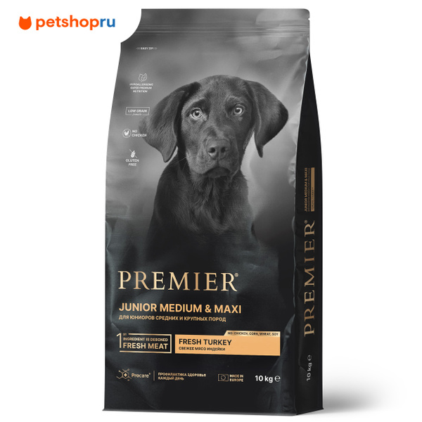 Premier Сухой корм Свежее мясо индейки для щенков юниоров средних и крупных пород Junior, 10 кг ...