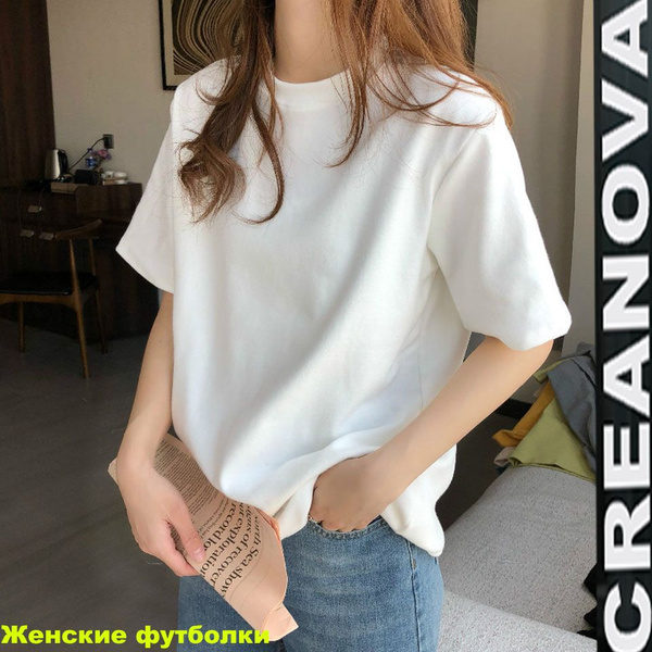 Футболка Женский CREANOVA белый, размер 50 Полиэфирное волокно Повседневный Китай купить c ...