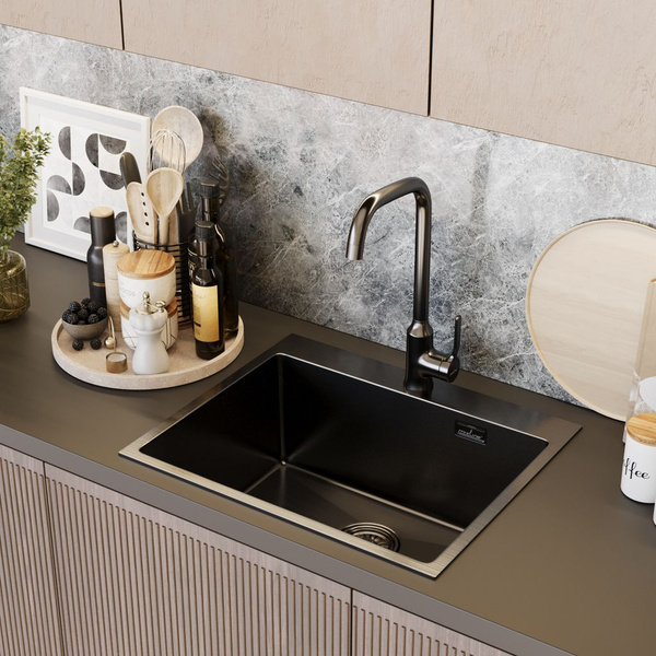 Мойка настол.монтаж 60х50 (3,0) вып 3 1/2 MIXLINE PRO 22см с сифоном (черный графит) купить на ...