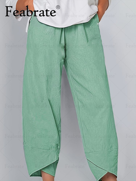 Бриджи Женский Feabrate светло-зеленый Хлопок, Лён Повседневный, размер 56 Эластичная Лето Китай ...