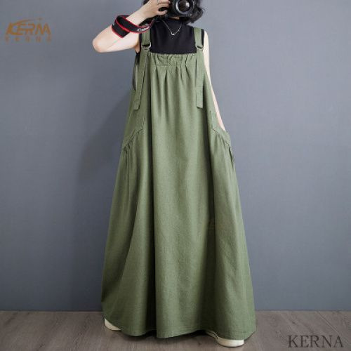Сарафан Женский KERNA пигментный зеленый джинсовое Офисный/школьный Без рукавов Хлопок Погоны ...