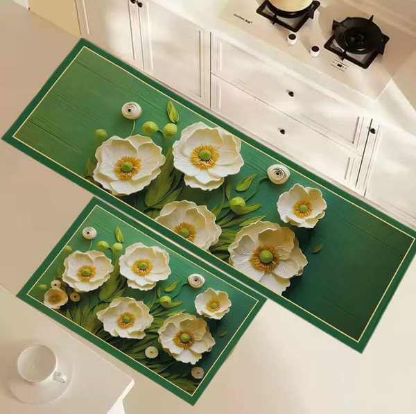 Коврики для дома комплект 40 60, 40 120 Joy.Yolife Белый мак противоскользящие, с резиновой ...