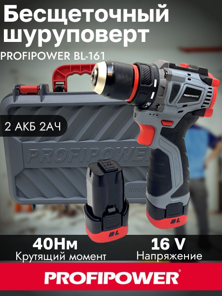 Бесщеточный аккумуляторный шуруповерт PROFIPOWER BL 16В 40Нм 2*2Ач АКБ Кейс купить на OZON по ...