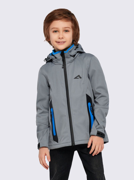 Ветровка Мальчики OLDOS Карманы, Капюшон серый стойка Softshell, размер 158 Длинный Лето прямой ...