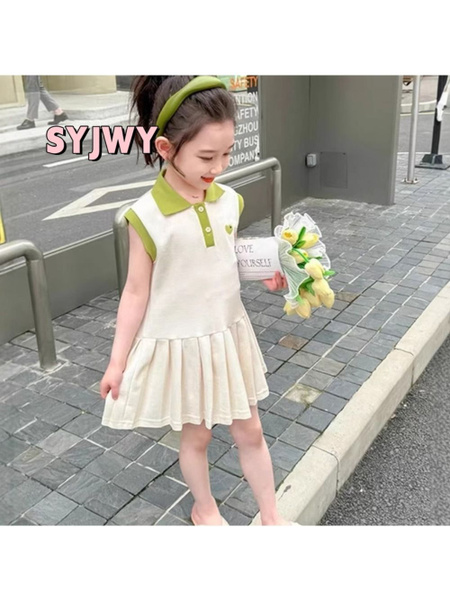 Сарафан Девочки SYJWY бежевый нейтральный платье-поло Повседневный Без рукавов Полиэфирное ...