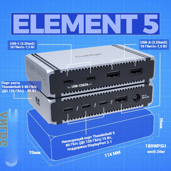 USB-HUB 9-в-1 CalDigit , 4X Thunderbolt5 USB-A и C 10Gb/s , USB 3.2 Gen ...