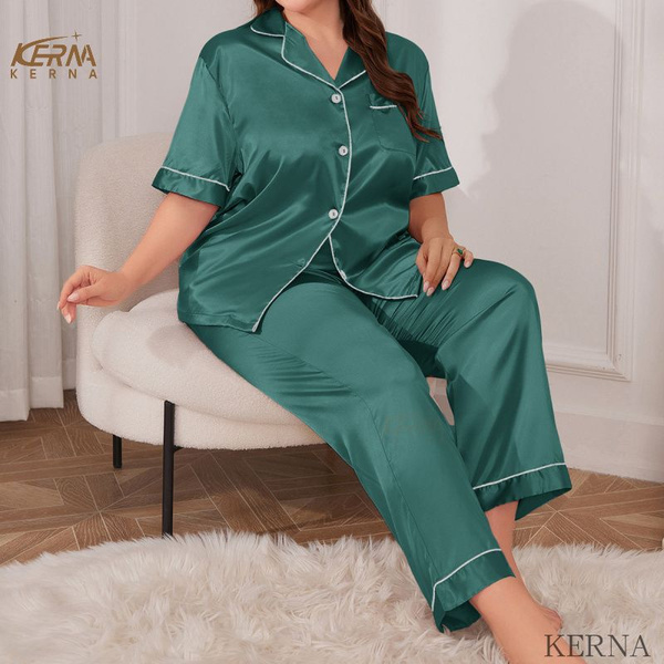 Ночная сорочка Женский KERNA с рубашкой, с юбкой Искусственный шелк, размер 62 Цветочный зеленый ...