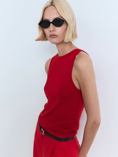 Топ Женский MANGO ярко-красный, размер 44, 46 Хлопок, Вискоза Повседневный Китай купить c ...