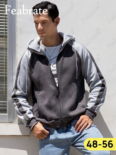 Толстовка Мужской Feabrate Капюшон, Карманы светло-серый, темно-серый Молния Полиэстер, размер ...