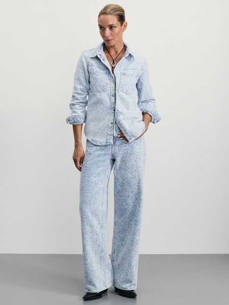 Джинсы Женский Zarina темно-голубой широкие Хлопок, размер 44 свободный Молния Высокая Карманы ...