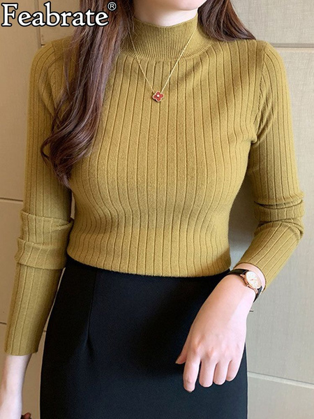 Пуловер Женский Feabrate желтый Политекс, размер 42, 44 Без застежки облегающий Длинный Китай ...