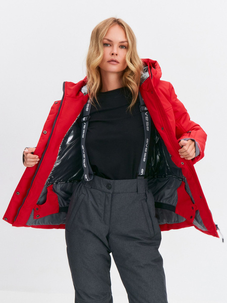 Комплект верхней одежды Женский Avese капюшон Зима, размер 52 Повседневный красный, темно-серый ...