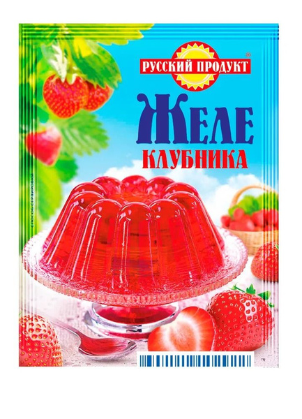 Желе быстрого приготовления Клубника 50 г / 10 шт в коробоке, Русский ...