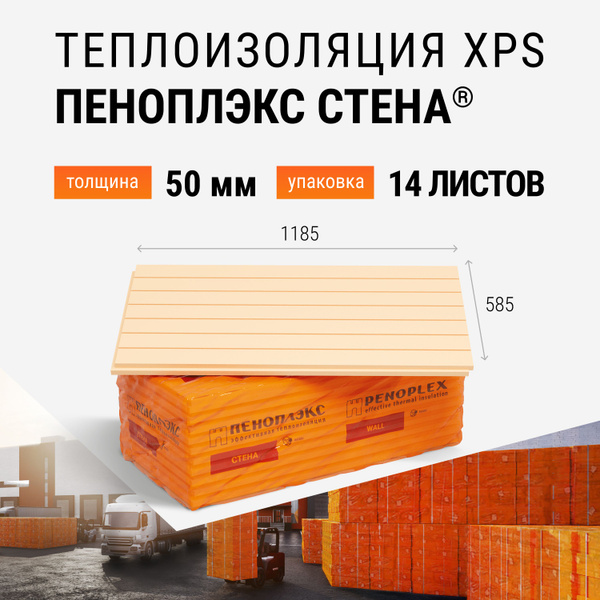 Утеплитель XPS ПЕНОПЛЭКС СТЕНА под штукатурную отделку 50х585х1185мм ...
