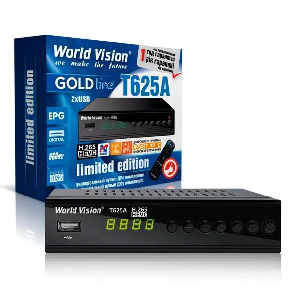 ТВ-ресивер World Vision T625A (DVB-T2+DVB-C, обучаемый ПДУ), черный купить по выгодной цене в ...
