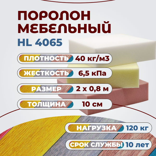 Поролон мебельный HL 4065 2000х800 100 мм жесткий долговечный листовой ...