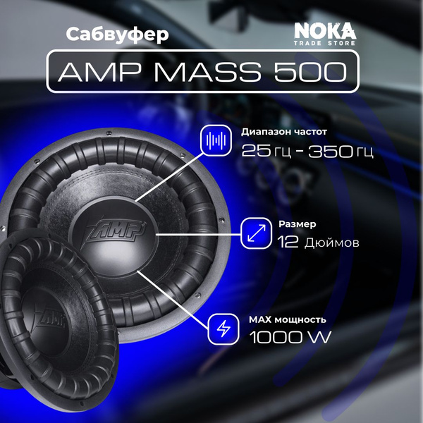 Сабвуферный динамик AMP MASS 500 12D2(2+2 ОМ, RMS500) - купить по ...