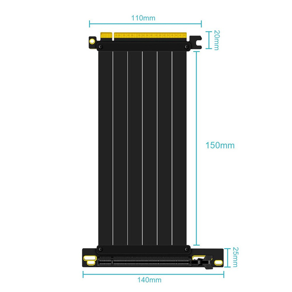 PCI-Express x16 3.0 riser, угловой, 15 см, черный гибкий кабель, удлинитель для видеокарты ...