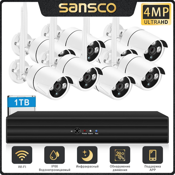 Система видеонаблюдения SANSCO Комплект камер WiFi 3840×1600 UW4K ...