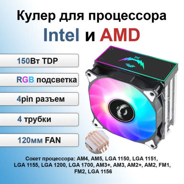 Кулер для процессора - башня 4 тепловых трубки разъем 4pin вентилятор ...