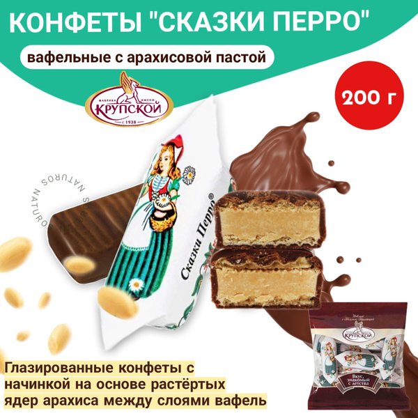 Конфеты шоколадные "Сказки Перро", вафельные, фабрика им. Крупской, 200 ...