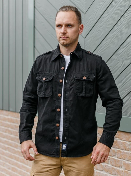 Рубашка Мужской M65 CASUAL черный Длинный Хлопок Воротник, Карманы Однотонный, размер 46 прямой ...