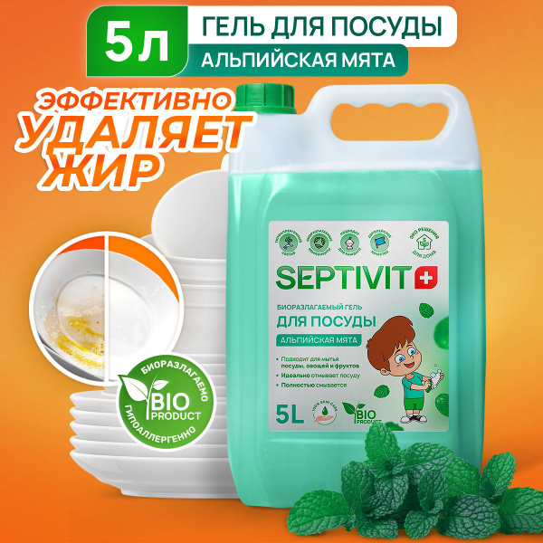 Средство для мытья посуды 5 л "Мята" SEPTIVIT - купить с доставкой по ...