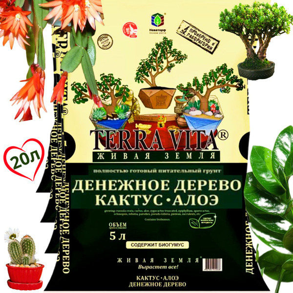 Грунт для кактусов суккулентов замиокулькаса денежного дерева алое 20 л ...