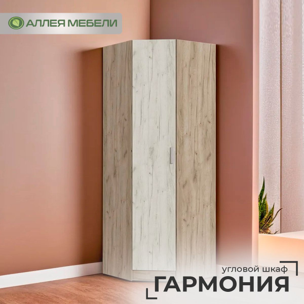 Шкаф распашной АЛЛЕЯ МЕБЕЛИ Шкаф угловой ГАРМОНИЯ ШУ-601М, 78x78x220 см ...