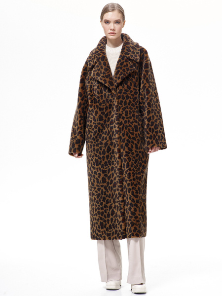Шуба Женский Vira Plotnikova Шерсть английский воротник леопардовый, размер 48 шуба-чебурашка ...