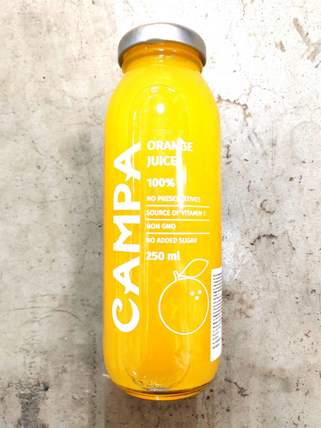 Campa, Натуральный апельсиновый сок, без сахара, 12 шт(стекло) х 250 мл ...
