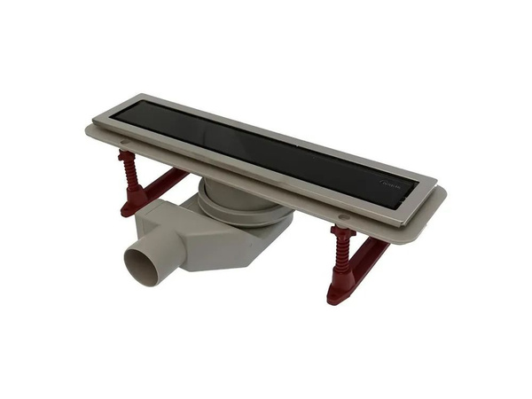 Водоотводящий желоб с двухсторонней решеткой горизонтальный сток Evolux Glass (черное глянцевое ...