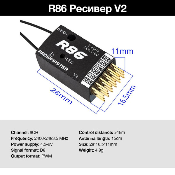 Многопротокольный приемник Radiomaster R86 SBUS RSSI для беспилотных ...