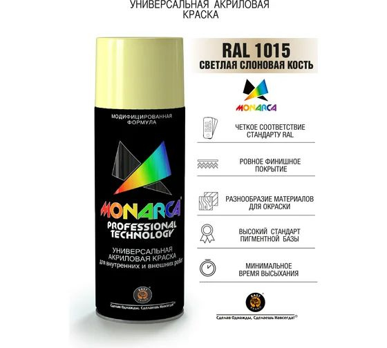 Аэрозольная краска Monarca MonAkr Быстросохнущая, Гладкая, Акриловая ...