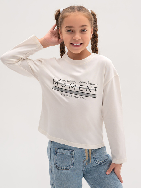 Лонгслив Девочки Sofia trikotaz белый Длинный, размер 152 Трикотаж свободный Абстракция Офисный ...