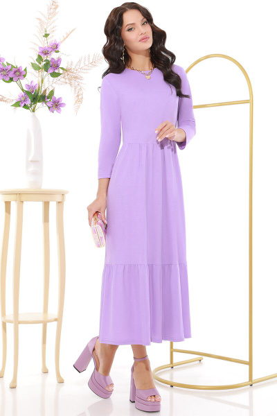 Платье Женский DStrend фиолетовый Повседневный Три четверти Вискоза, Нейлон Рюши, размер 50 ...