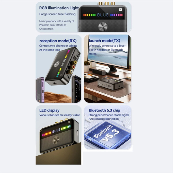 Nfc Bluetooth 5 3 аудио приемник передатчик Rgb подсветка Usb 3 5mm Aux