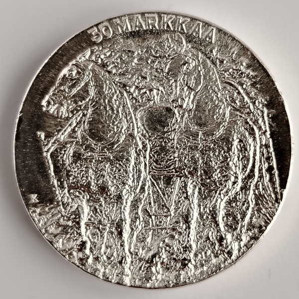 Монета 50 марок (markka) Финляндия 1981 год 80 лет со дня рождения президента Урхо Кекконен ...