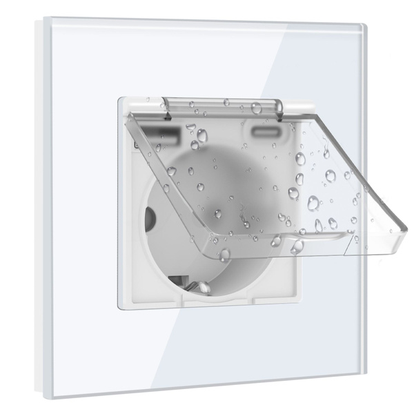 Розетка с Usb и Type C входами C крышкой влагозащищённая 1 поста 16А 250В рамка стекло Белая