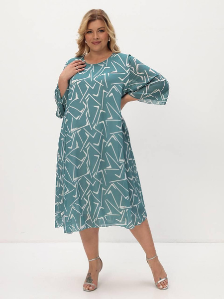 Платье Женский SKstore бирюзовый, белый Вечерний/праздничный Три четверти Шифон, размер 64 Без ...