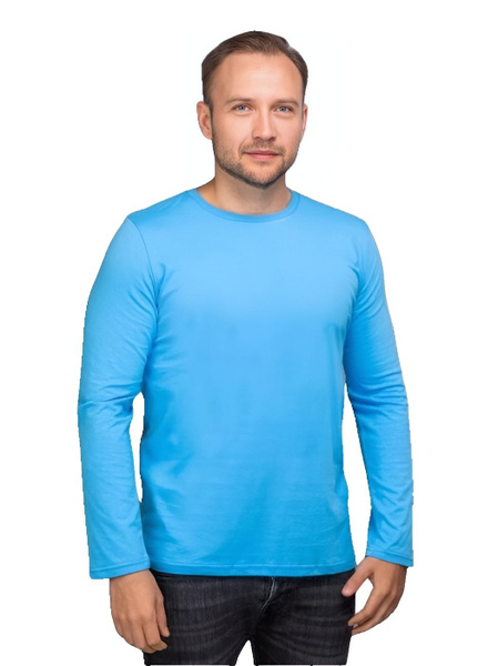 Лонгслив Мужской UZCOTTON лазурный, голубой Длинный, размер 40, 42 ...