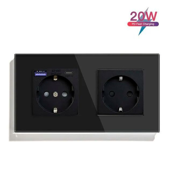 Розетка электрическая 2 поста с Usb/Type-C и розеткой, быстрая зарядка ...