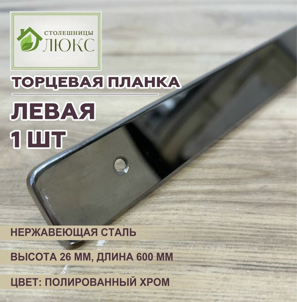 Торцевая планка для столешницы Левая, Полированный хром, 28х60 см ...