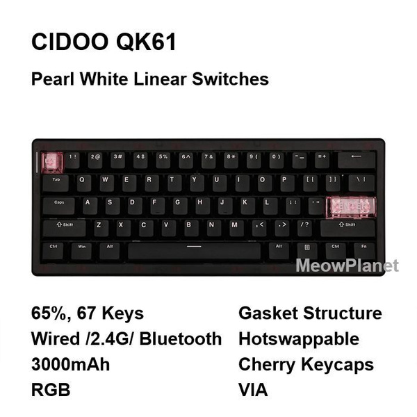 Cidoo Игровая клавиатура беспроводная QK61 V2 G, Английская раскладка ...