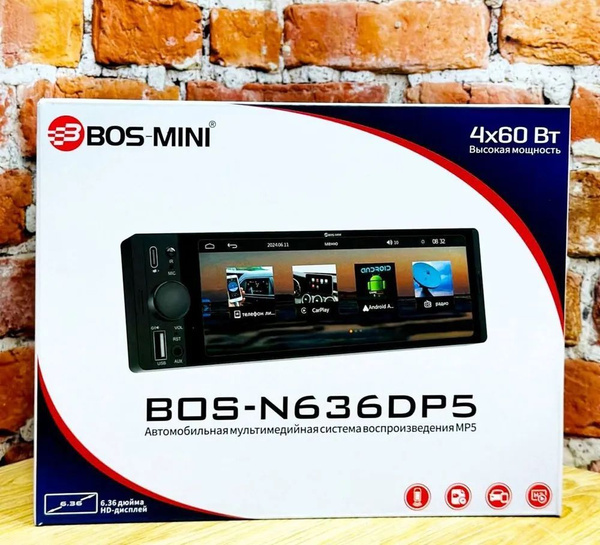 Автомагнитола BOS-MINI BOS-N636DP5 1 Din CarPlay, Bluetooth, USB/ Пульт ДУ/ Эквалайзер купить на ...