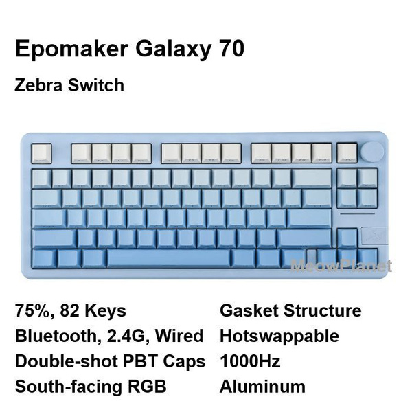 Характеристики EPOMAKER Игровая клавиатура беспроводная Galaxy70, Zebra ...
