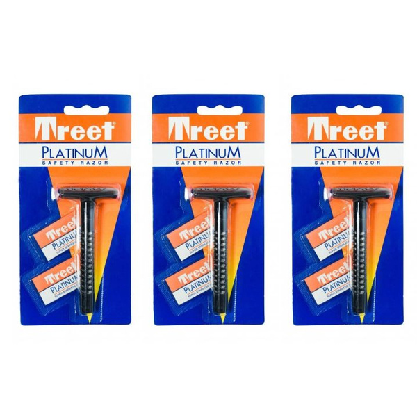 Treet Т-образная бритва+2 лезвия, Safety Razor Platinum, набор, 3 штуки ...