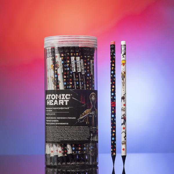Набор чернографитных карандашей Hatber Atomic Heart круглый корпус, 72 штуки, с ластиком ...
