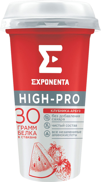 Напиток кисломолочный EXPONENTA High-pro Клубника, арбуз обезжиренный с ...
